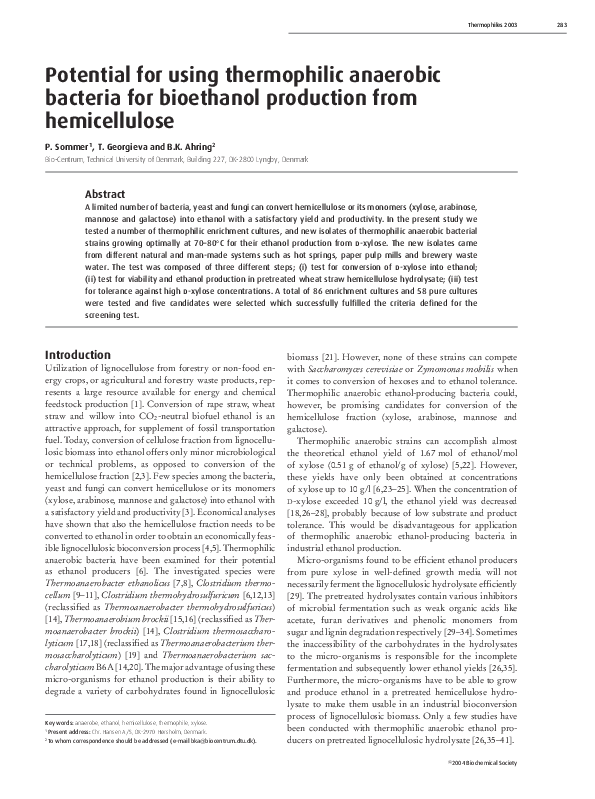 (PDF) Potential for using thermophilic anaerobic bacteria for bioethanol production from ...
