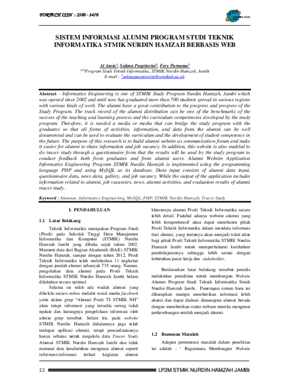 (PDF) Sistem Informasi Alumni Program Studi Teknik Informatika Stmik Nurdin Hamzah Berbasis Web