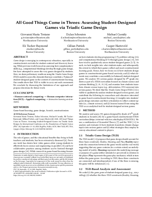 (PDF) All Good Things Come in Threes: Assessing Student-Designed Games ...