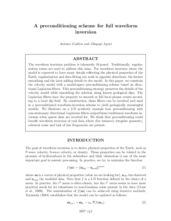 (PDF) A Preconditioning Scheme For Full Waveform Inversion