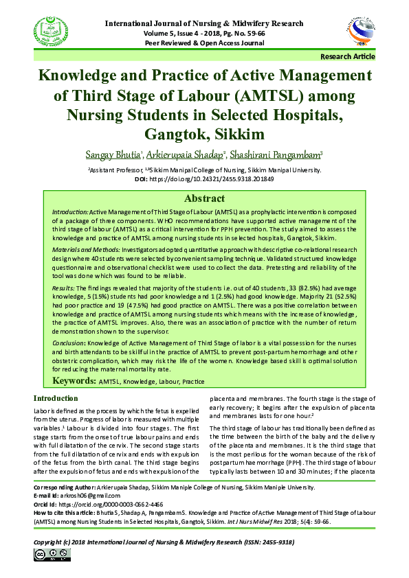 (PDF) Knowledge and Practice of Active Management of Third Stage of ...