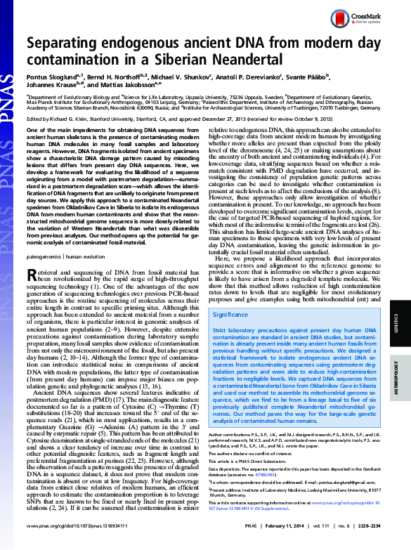 (PDF) Separating endogenous ancient DNA from modern day contamination ...