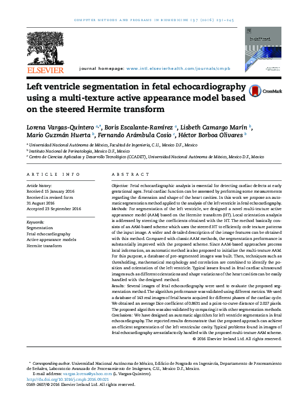 (PDF) Left ventricle segmentation in fetal echocardiography using a multi-texture active ...