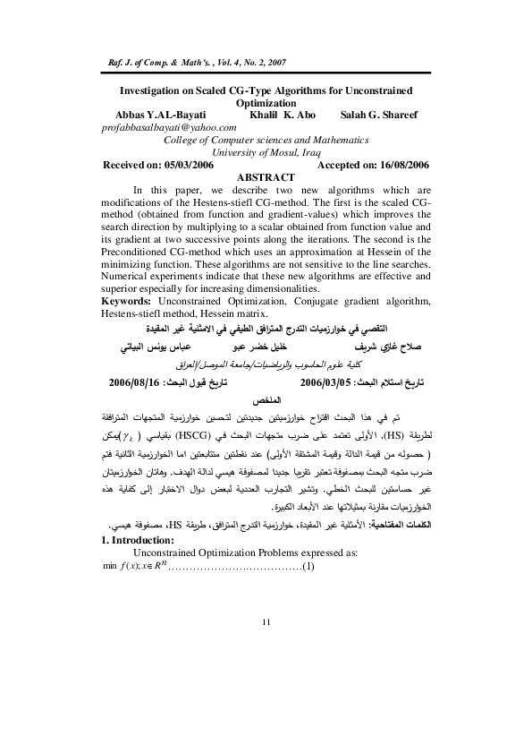 (PDF) Scaled CG-Type Algorithms for Optimization