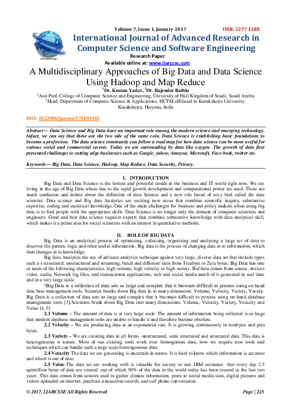 (PDF) A Multidisciplinary Approaches of Big Data and Data Science Using ...