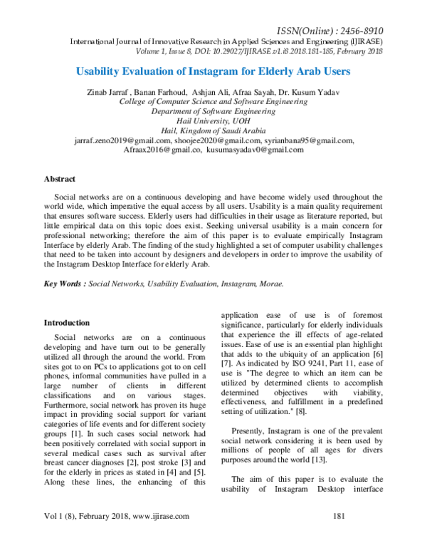 (PDF) Usability Evaluation of Instagram for Elderly Arab Users