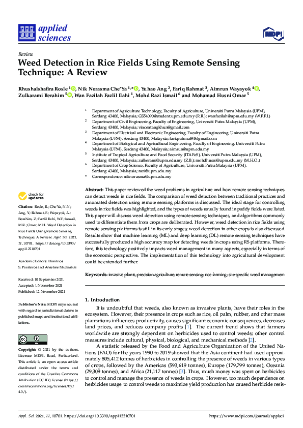 (PDF) Weed Detection in Rice Fields Using Remote Sensing Technique: A ...