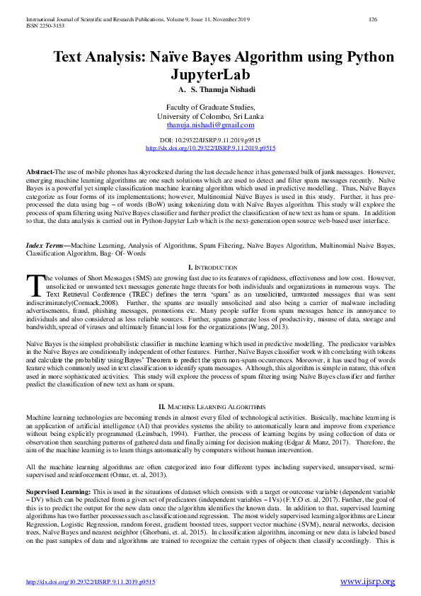 (PDF) Text Analysis: Naïve Bayes Algorithm using Python JupyterLab