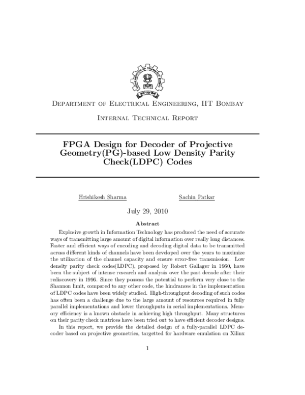 (PDF) FPGA Design for Decoder of Projective Geometry ( PG )-based Low Density Parity Check ...