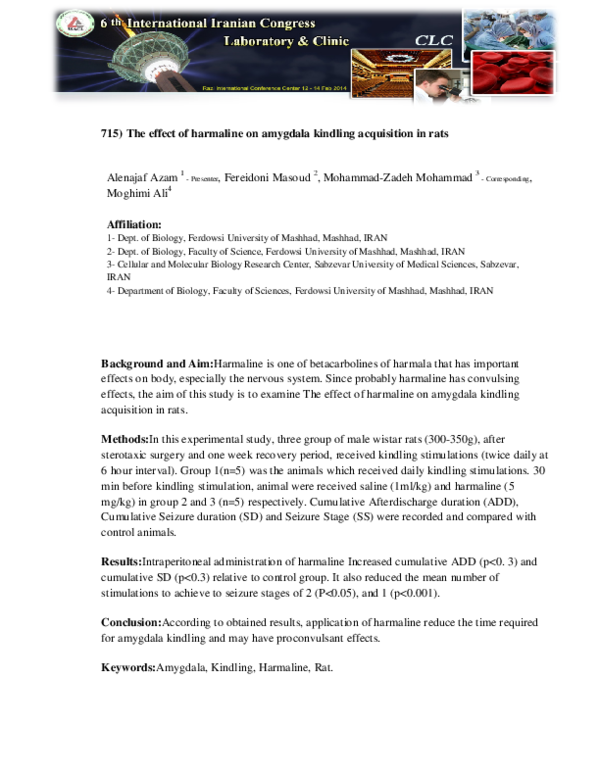 (PDF) The effect of harmaline on amygdala kindling acquisition in rats