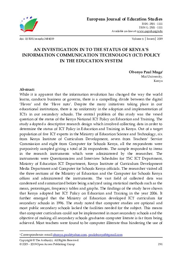 (PDF) An Investigation in to the Status of Kenya’s Information ...