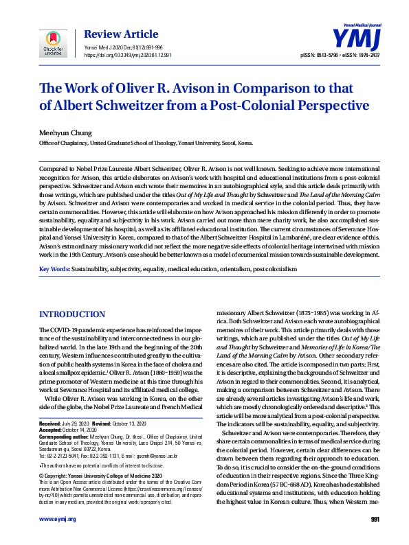 (PDF) The Work of Oliver R. Avison in Comparison to that of Albert ...