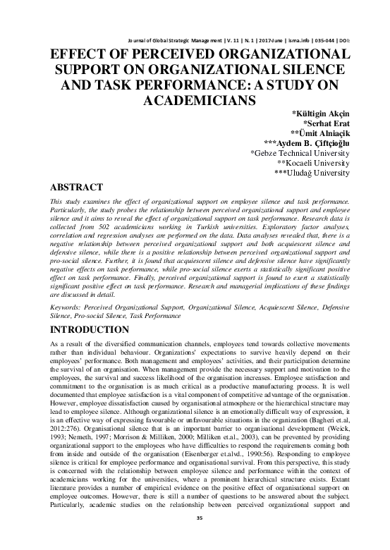 (PDF) Effect of Perceived Organizational Support on Organizational ...