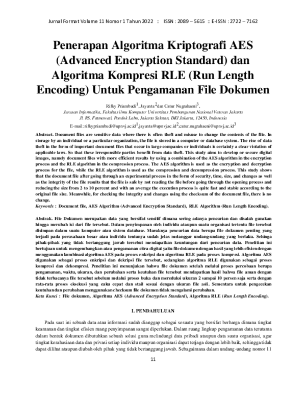 (PDF) Penerapan Algoritma Kriptografi AES (Advanced Encryption Standard) dan Algoritma Kompresi ...
