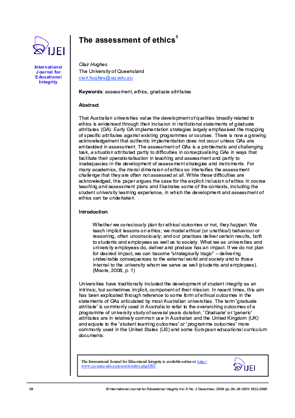 (PDF) The assessment of ethics