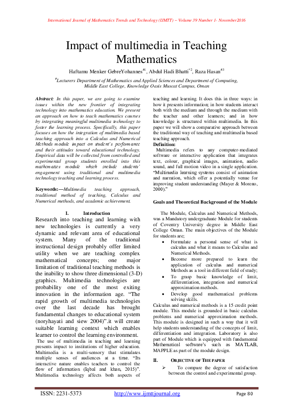 (PDF) Impact of multimedia in Teaching Mathematics