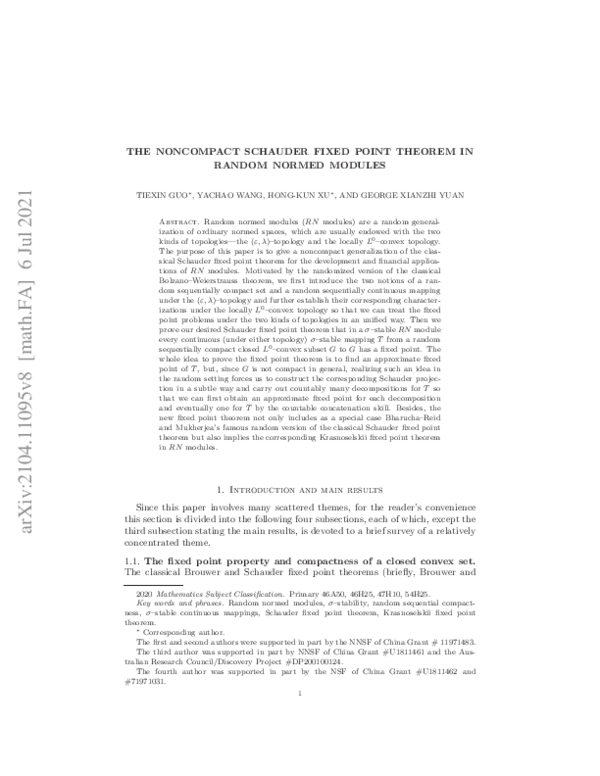 (PDF) The noncompact Schauder fixed point theorem in random normed modules