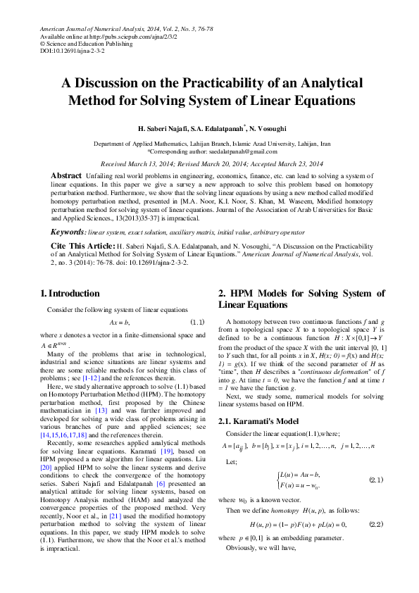 Pdf An Analytical Method As A Preconditioning Modeling For Systems Of