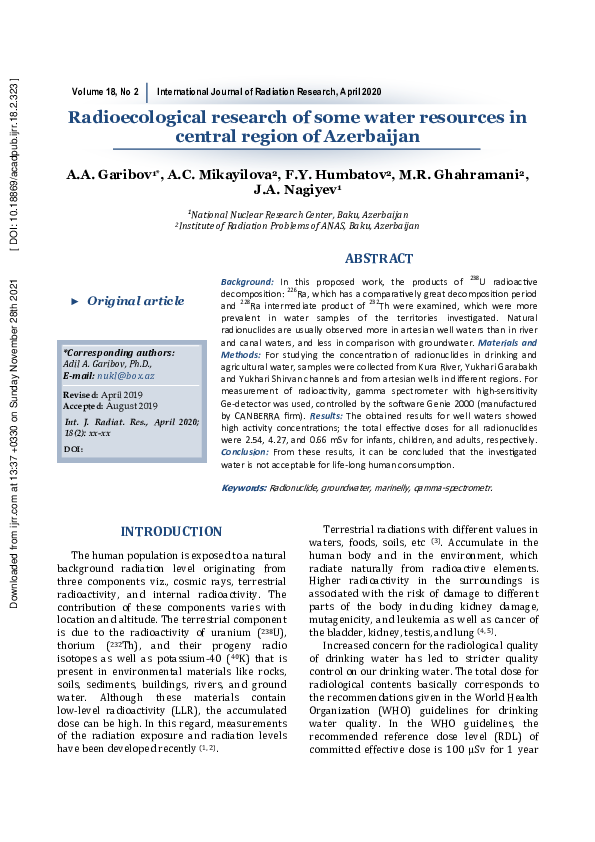 (PDF) Radioecological research of some water resources in central ...