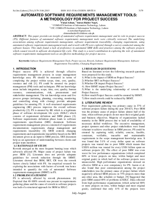 (PDF) Automated Software Requirements Management Tools: A Methodology ...