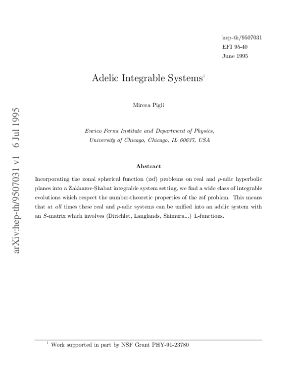 (PDF) Adelic integrable systems