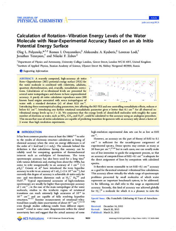 (PDF) Calculation of Rotation-Vibration Energy Levels of the Water ...
