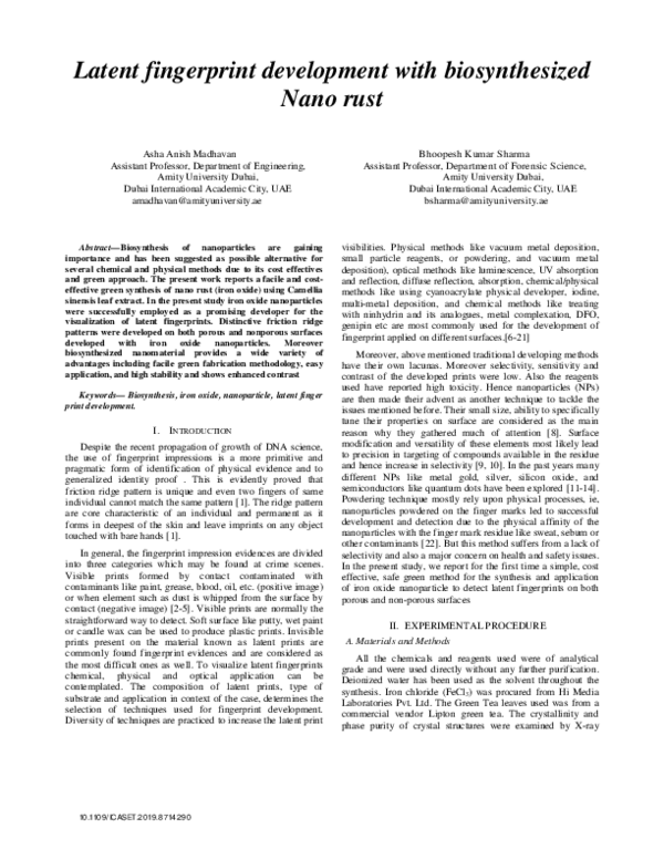 (PDF) Latent fingerprint development with biosynthesized Nano rust