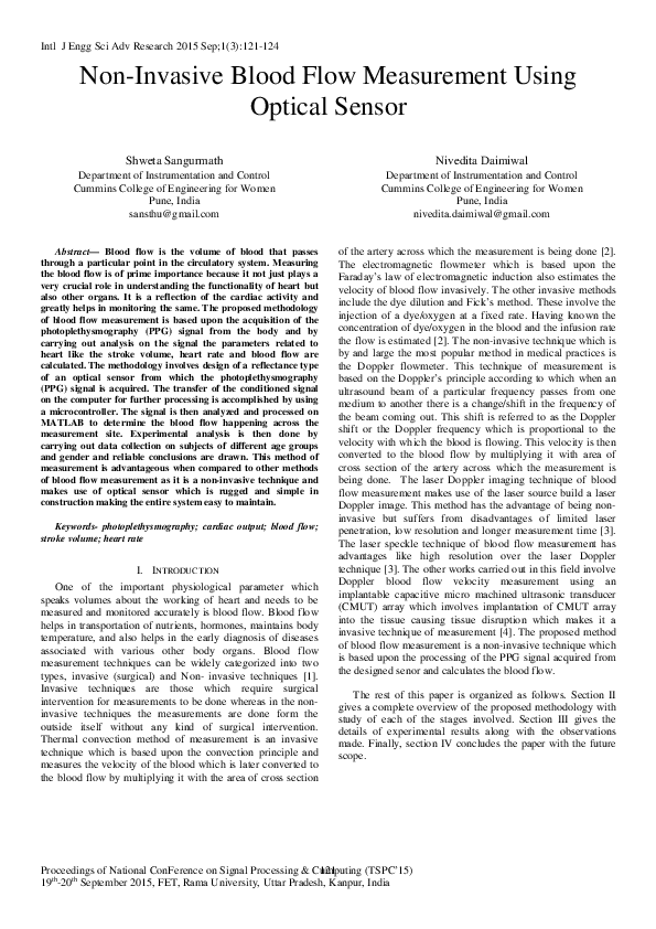 (PDF) Non-Invasive Blood Flow Measurement Using Optical Sensor