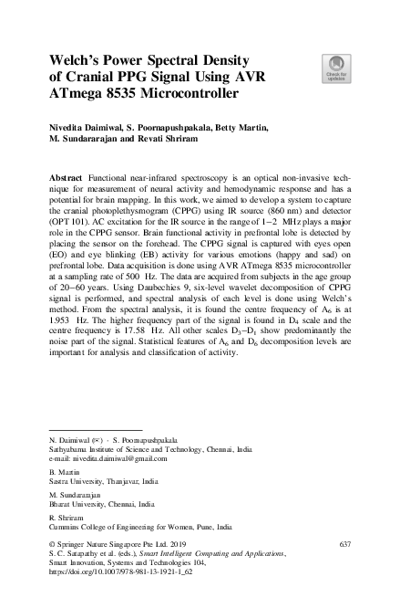 (PDF) Welch’s Power Spectral Density of Cranial PPG Signal Using AVR ATmega 8535 Microcontroller