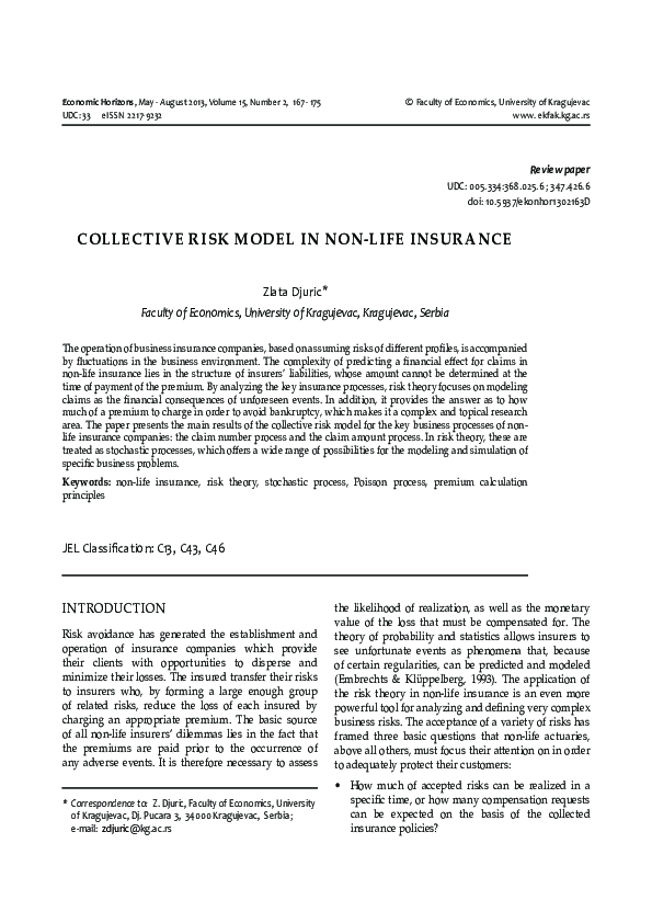 (PDF) Collective risk model in