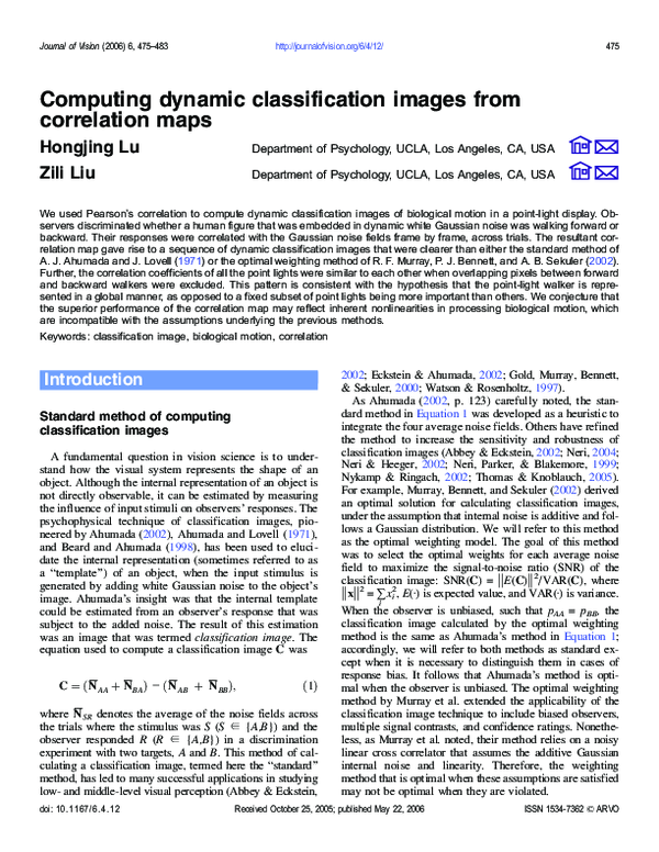 Pdf Computing Dynamic Classification Images From Correlation Maps