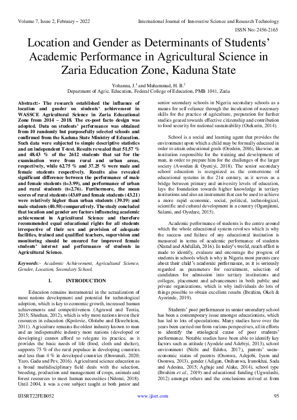 (PDF) Location and gender as determinants of students’ academic ...