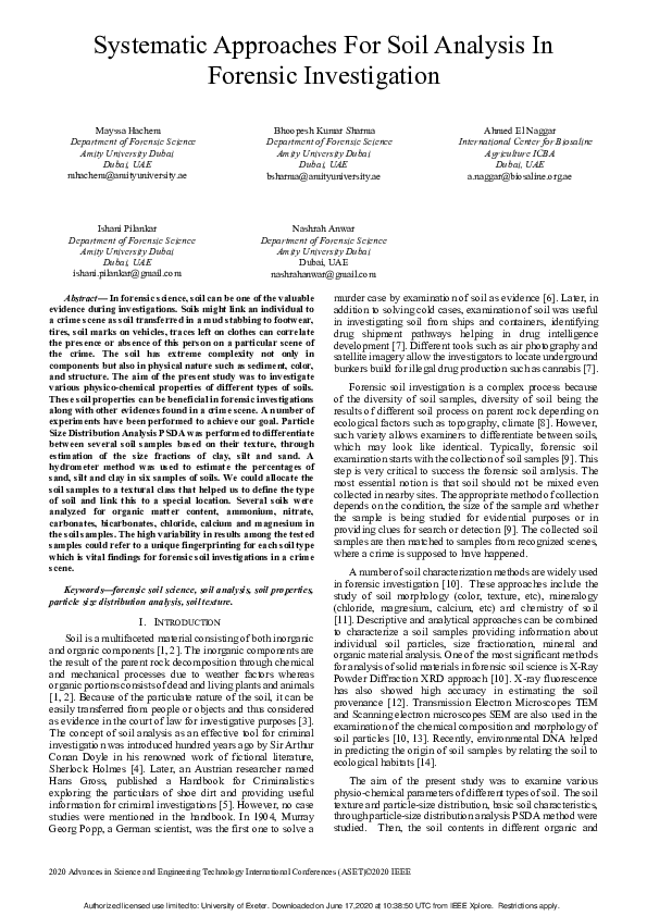(PDF) Systematic Approaches For Soil Analysis In Forensic Investigation