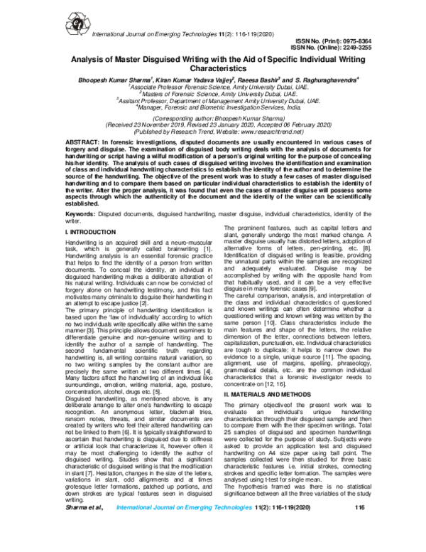 (PDF) Analysis of Master Disguised Writing with the Aid of Specific ...