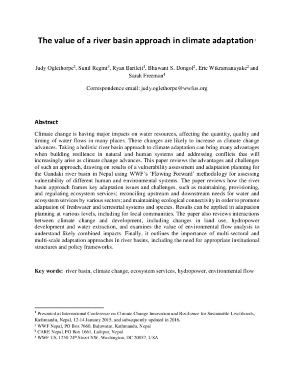 (PDF) The value of a river basin approach in climate adaptation 1