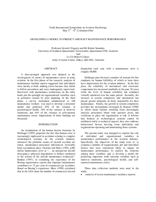 (PDF) Developing a Model to Predict Aircraft Maintenance Performance
