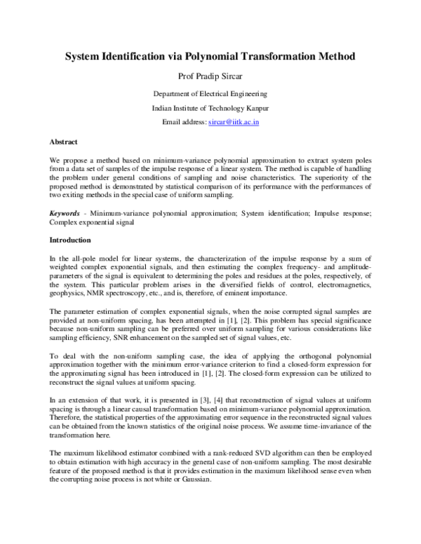 Pdf System Identification Via Polynomial Transformation Method