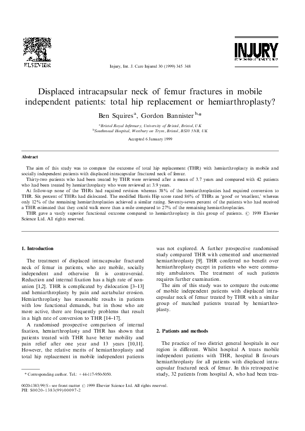 (PDF) Displaced intracapsular neck of femur fractures in mobile ...
