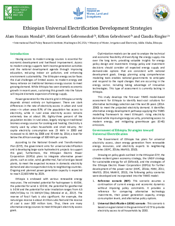 (PDF) Ethiopian Universal Electrification Development Strategies