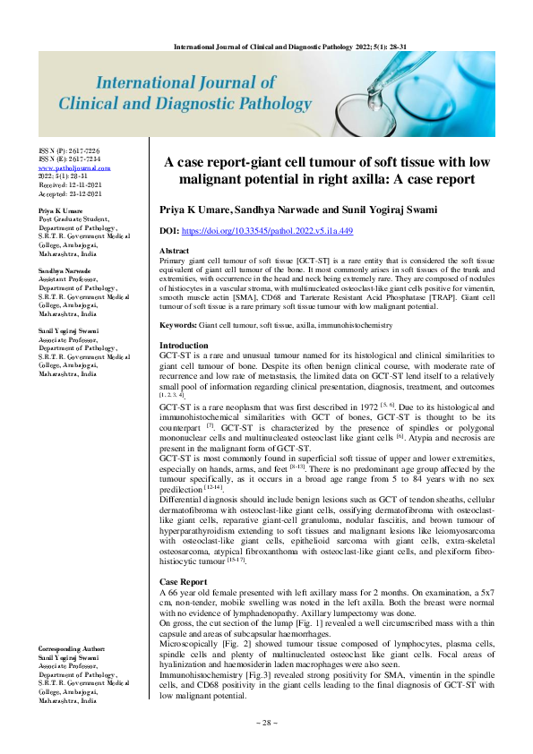 (PDF) A case report-giant cell tumour of soft tissue with low malignant ...