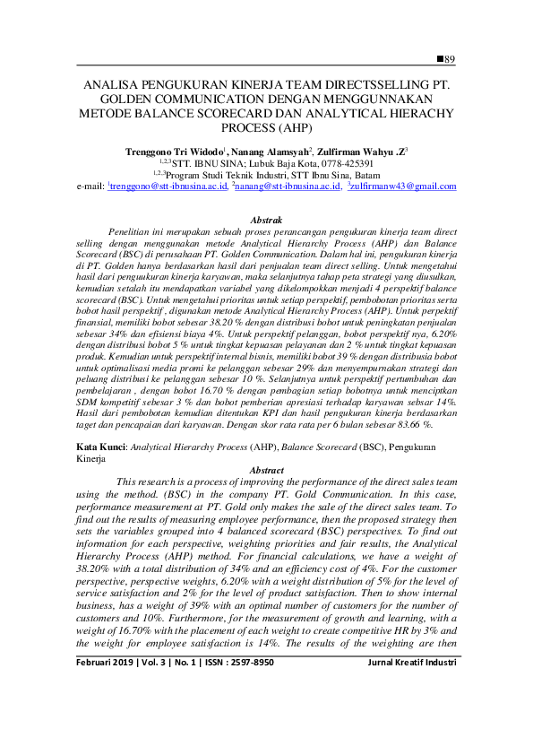 (PDF) Analisa Pengukuran Kinerja Team Directsselling Pt. Golden ...