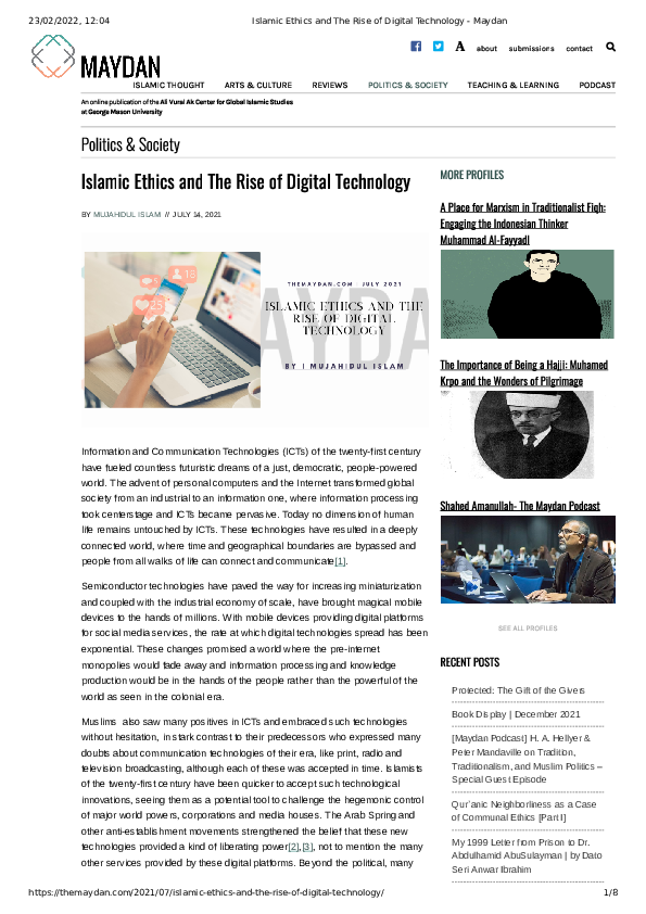 (PDF) Islamic Ethics and The Rise of Digital Technology - Maydan