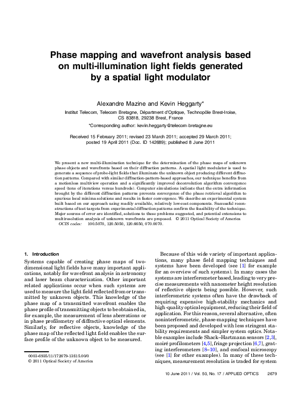 Pdf Phase Mapping And Wavefront Analysis Based On Multi Illumination