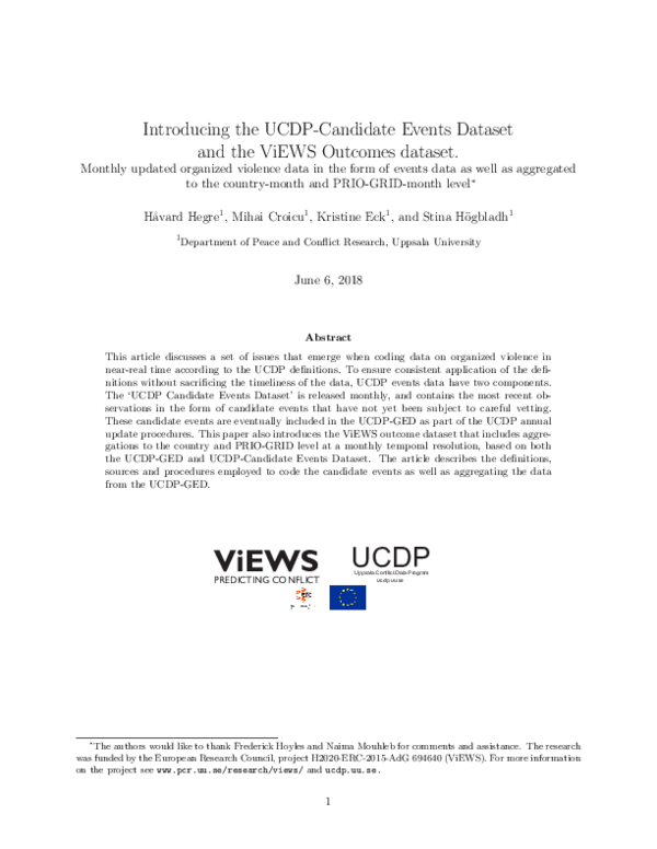 (PDF) Introducing the UCDP-Candidate Events Dataset and the ViEWS Outcomes dataset . Monthly ...