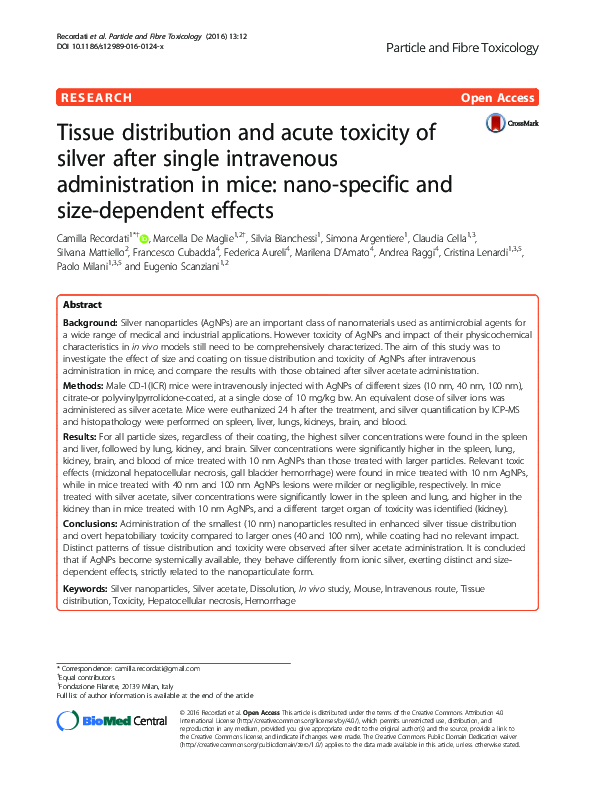 (PDF) Tissue distribution and acute toxicity of silver after single ...