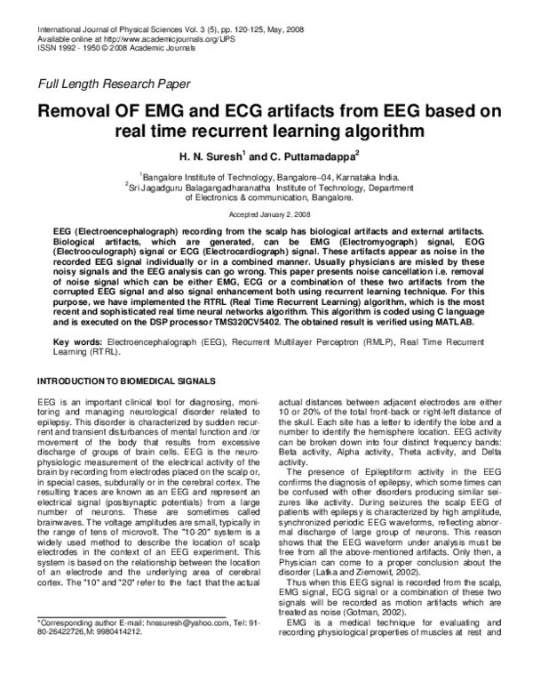 Pdf Removal Of Emg And Ecg Artifacts From Eeg Based On Real Time Recurrent Learning Algorithm