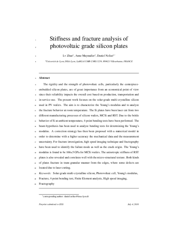 (PDF) Stiffness and fracture analysis of photovoltaic grade silicon plates