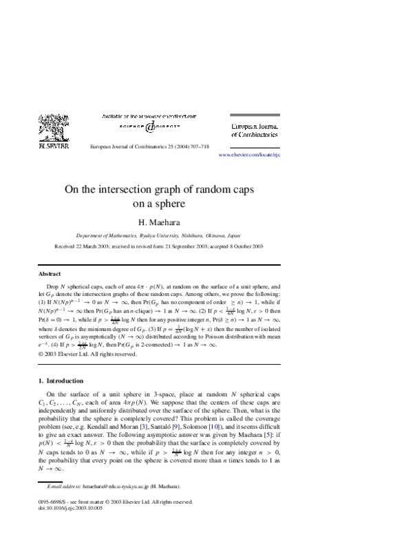 (PDF) On the intersection graph of random caps on a sphere
