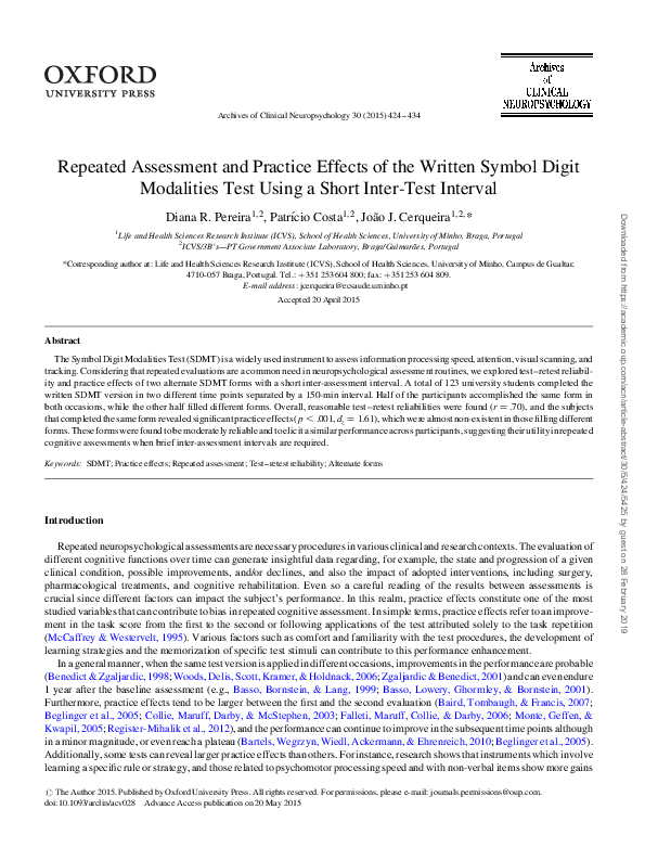 (PDF) Repeated Assessment and Practice Effects of the Written Symbol ...