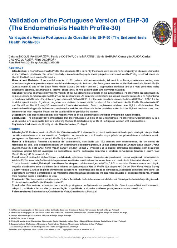 (PDF) Validation of the Portuguese Version of EHP-30 (The Endometriosis ...